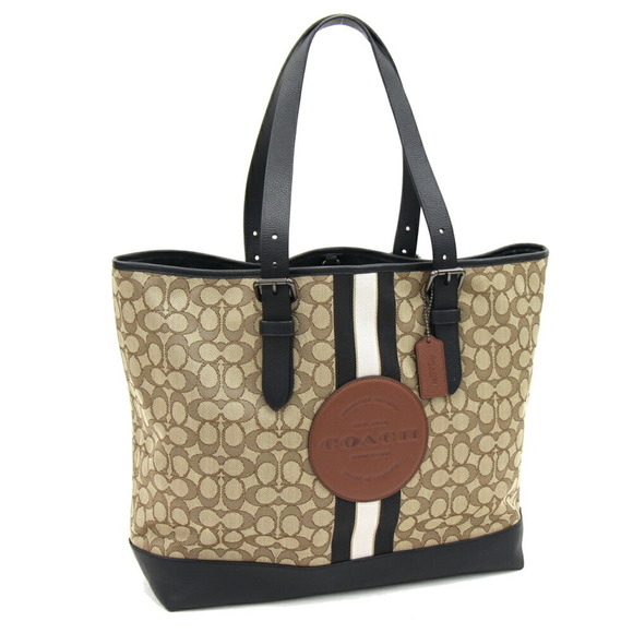 Coach | Bags | Coach Tote Bag Signature 240 Beige Black Canvas Leather ...